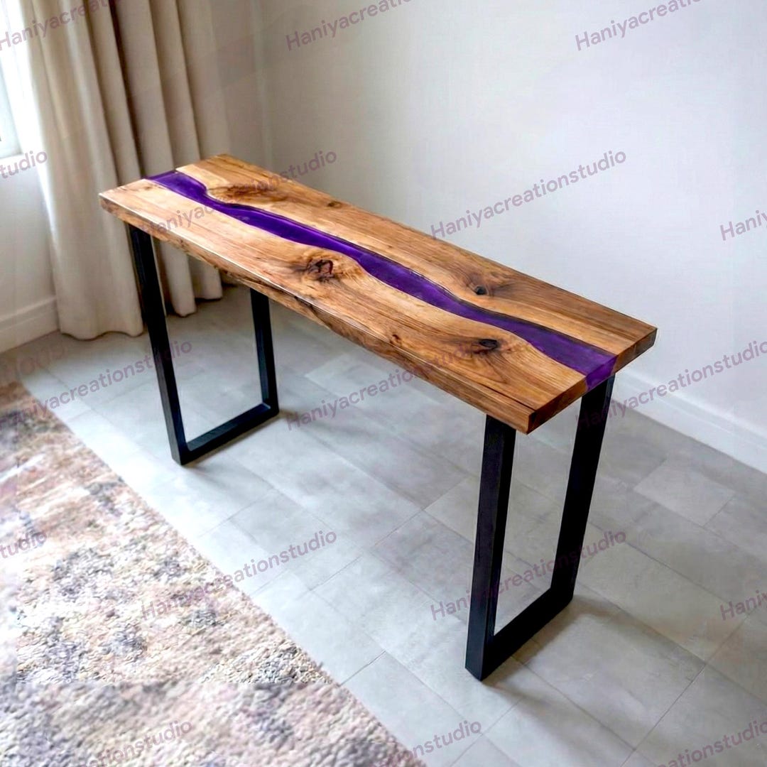 Live Edge Wood & Resin Console Table, Custom Narrow Entryway Hallway ...
