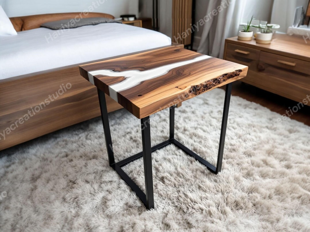 Custom White Epoxy Resin Nightstand | Handmade Modern Bedside Sofa ...