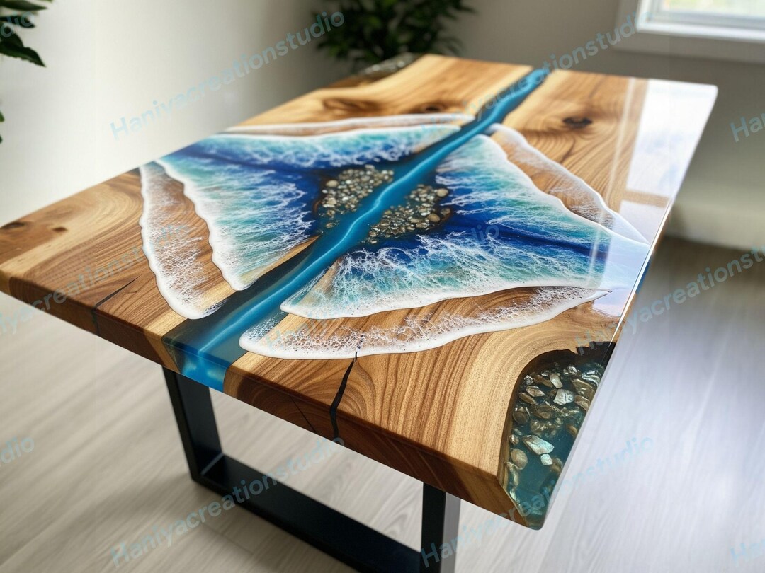 Ocean Blue Epoxy Resin and Wood Table | Custom Made Dining & Coffee ...