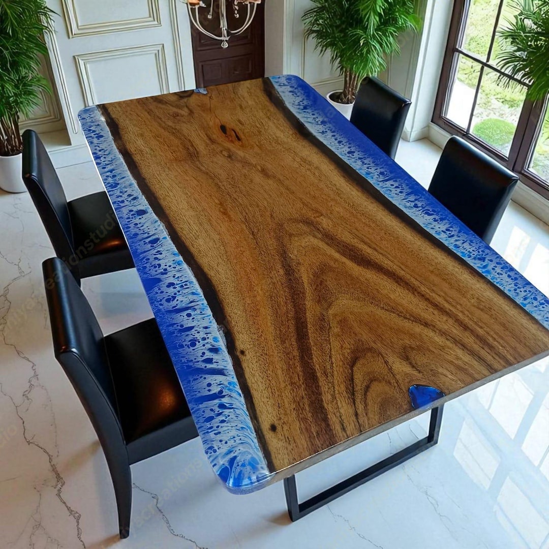 Blue Ocean Epoxy Resin Rectangle Table – Artistic Centerpiece for ...