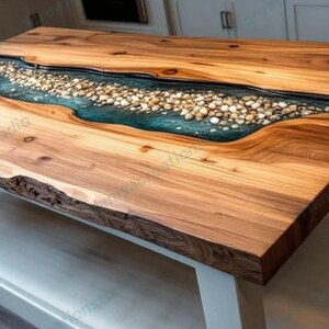 Green Epoxy Resin Kitchen Island Top: Custom Made Pebble Riverstones ...