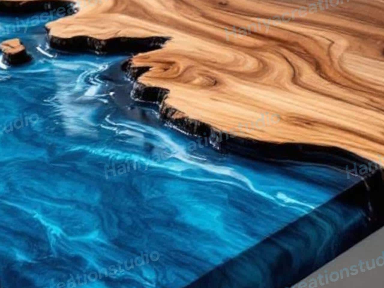 Minimalist Blue Epoxy Resin Kitchen Island Counter: Custom Handmade ...