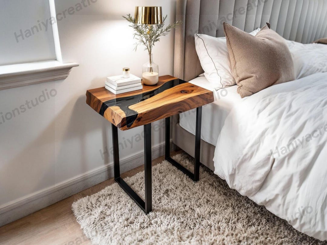 Handmade Black Epoxy Resin Side Table: Modern Accent Nightstand - Etsy
