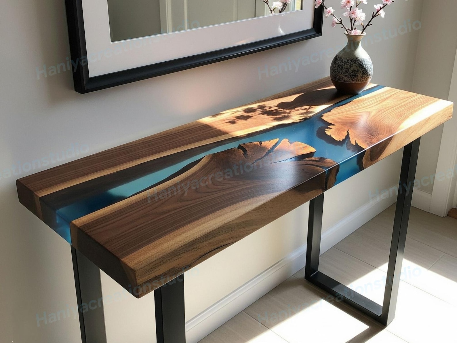 Handmade Blue Resin River Wooden Console Table for Entryway & Hallway ...