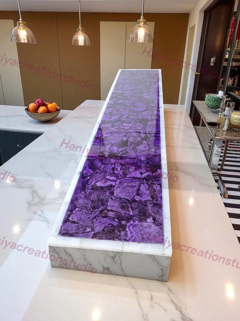 Amethyst & White Quartz Kitchen Countertop: Luxury Natural Stone Slab ...