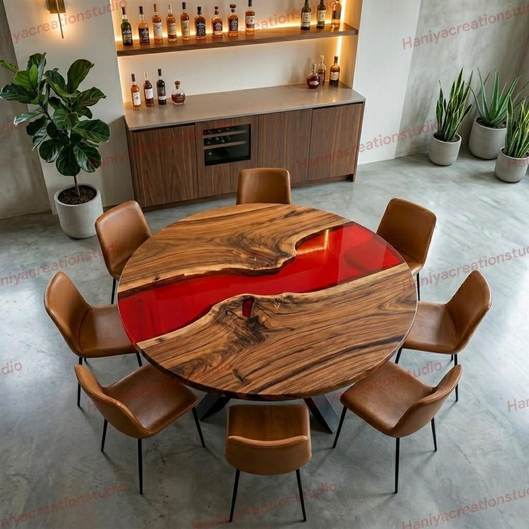 Translucent Red Epoxy Resin Dining Table, Round Wood Table, Custom ...