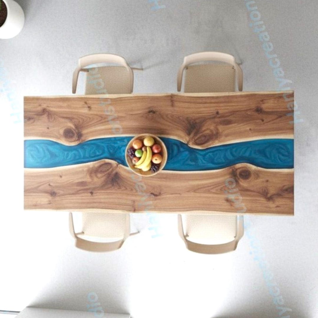 Custom-made Blue Epoxy Resin Dining Table | Modern Rustic Centerpiece ...