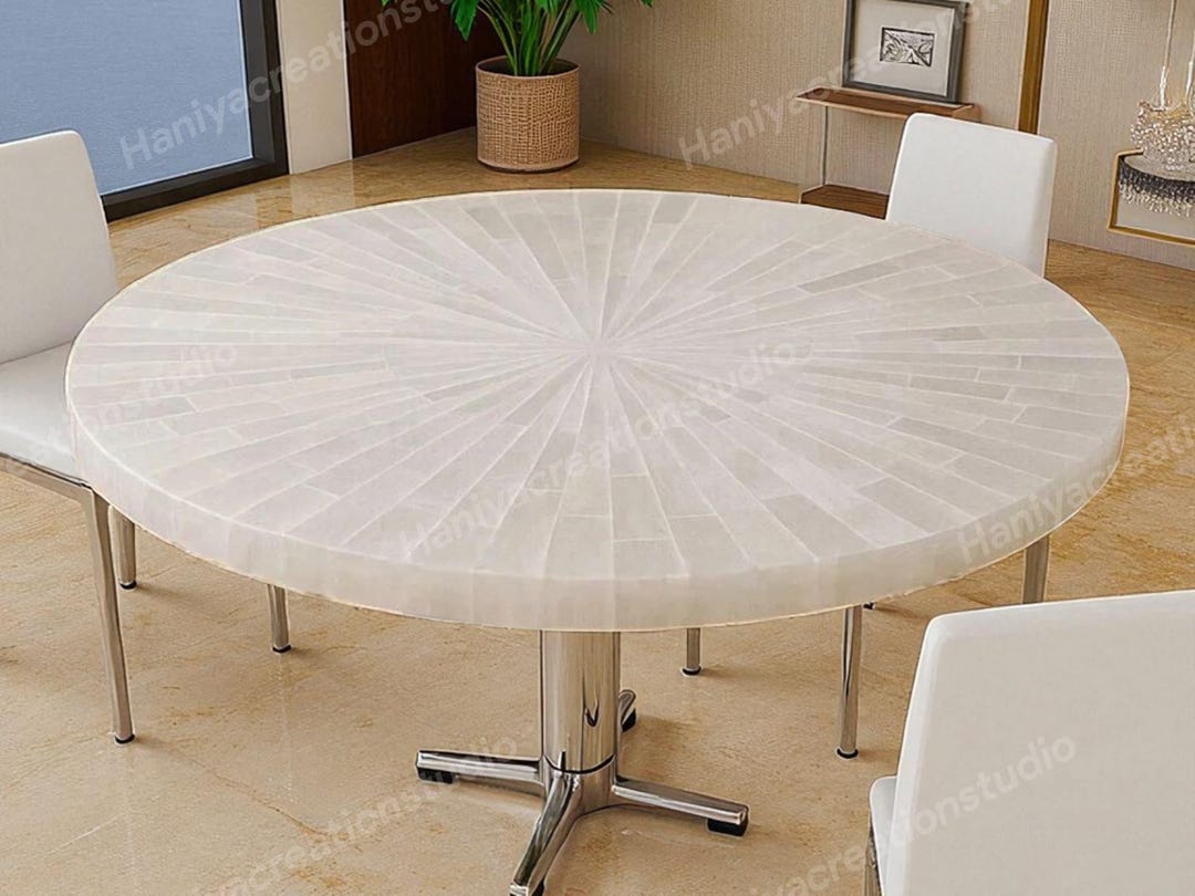 Handmade Round Selenite Table: Crystal-inspired Coffee or Dining Table ...