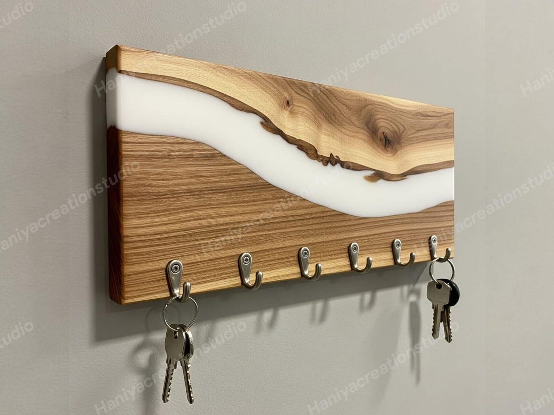 Luxury White Epoxy Resin and Wooden Key Holder – Custom Made Wall ...