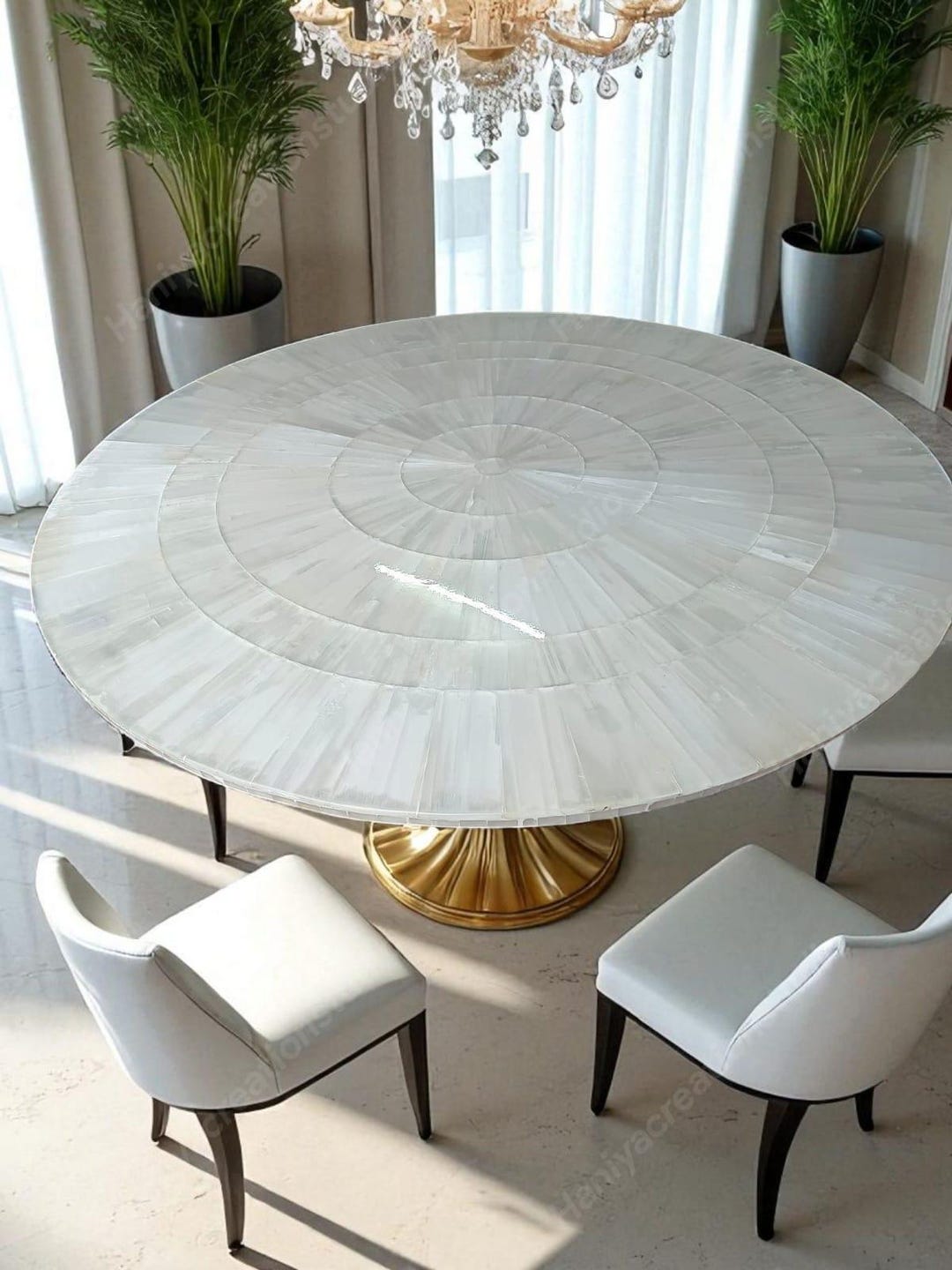 Luxury Selenite Crystal Round Dining Table: Statement Piece for Dining ...