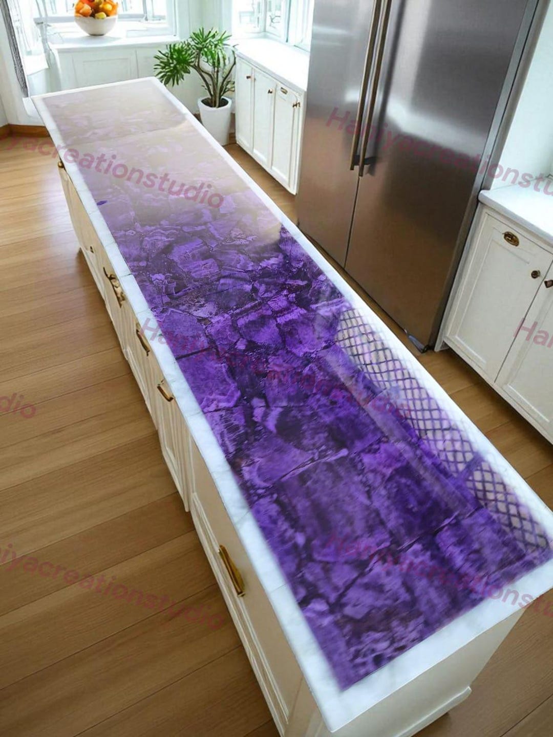 Amethyst & White Quartz Kitchen Countertop: Luxury Natural Stone Slab ...