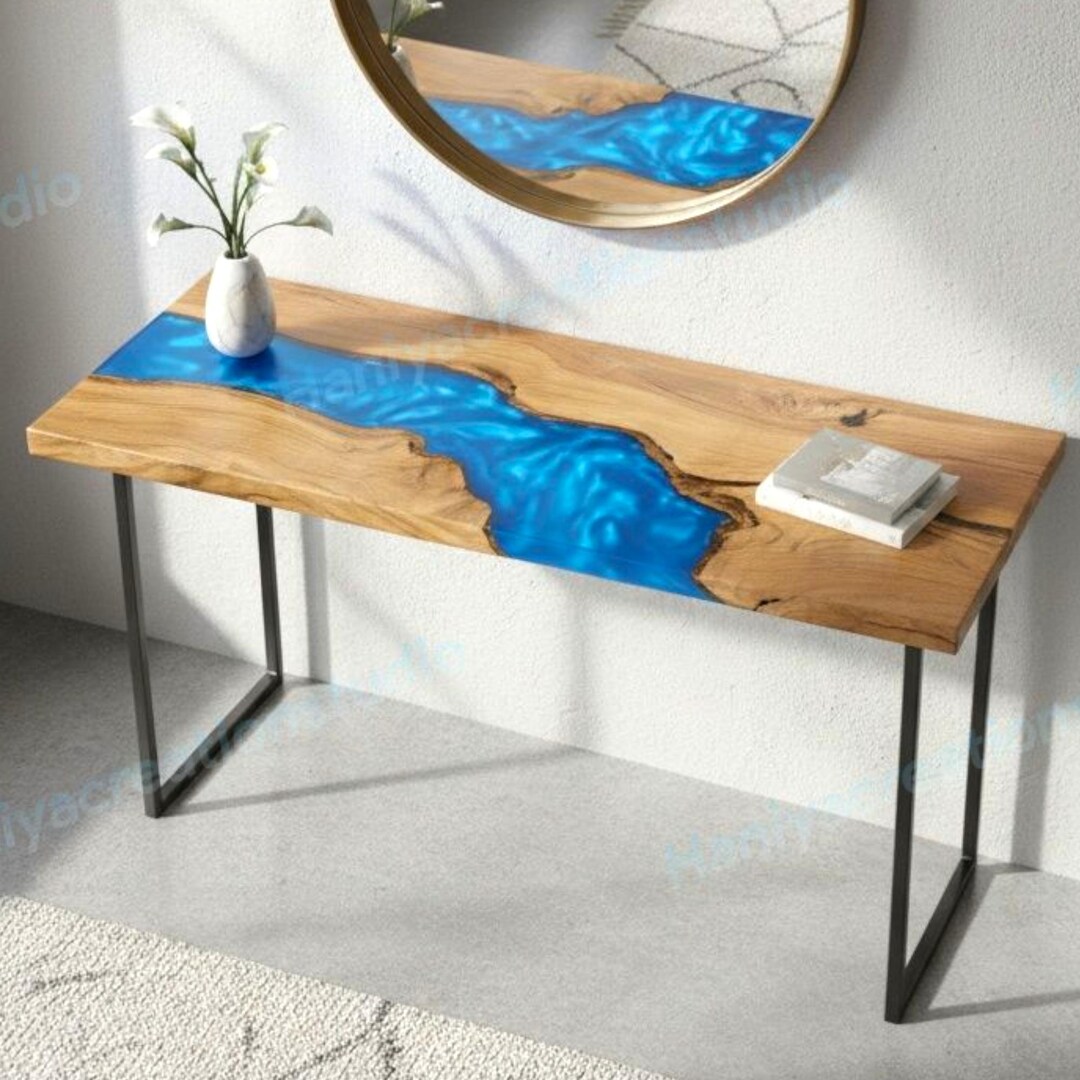 Modern Luxury Blue Metallic Resin Wood Console – Artistic Furniture for ...