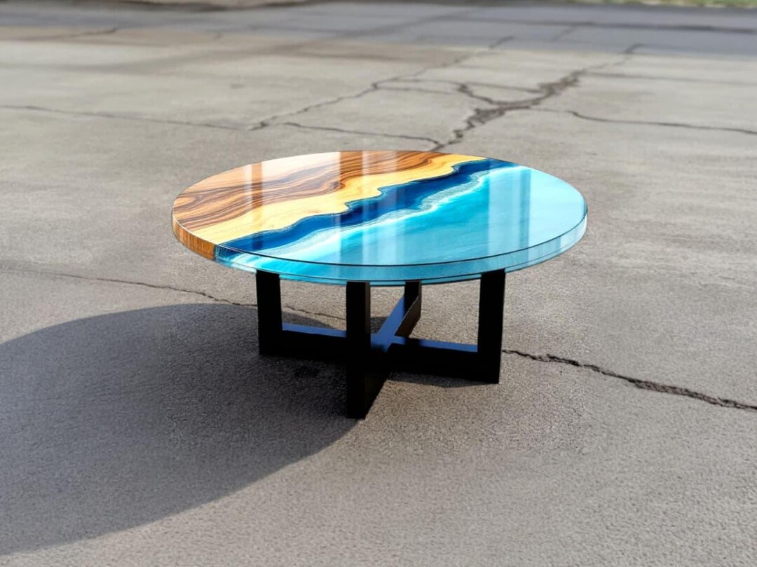 Handmade Ocean Resin Coffee Table | Round Epoxy & Wood Table | Custom ...