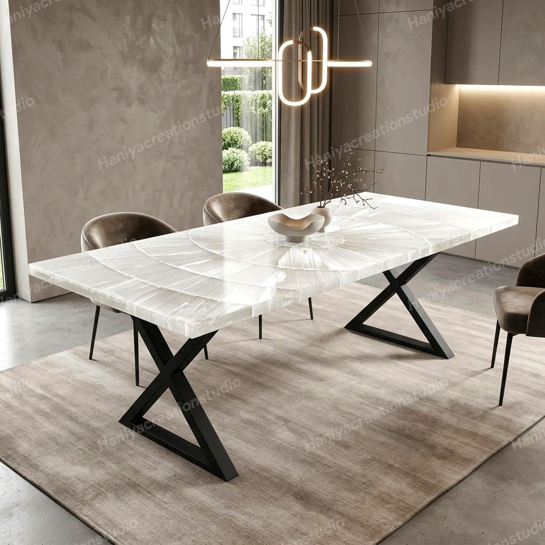Natural Selenite Sunburst Dining Table, Handmade Luxury Stone Table ...