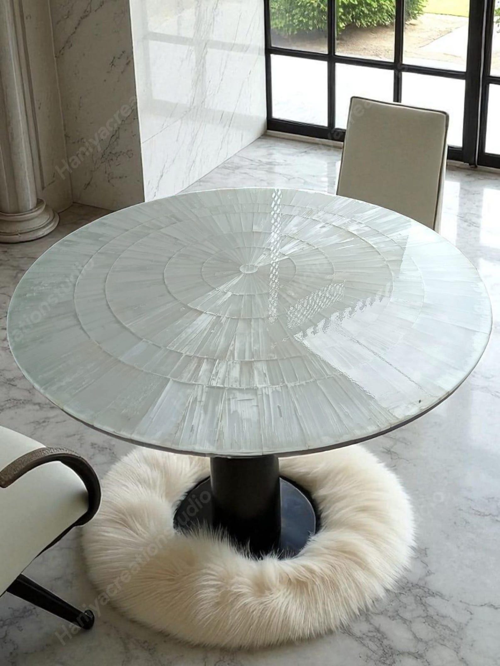 Luxury Selenite Crystal Round Dining Table: Statement Piece for Dining ...