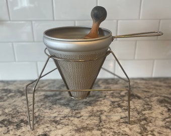 Aluminum Cone Food Mill With Stand and Wooden Pestle 3 Piece Set ...