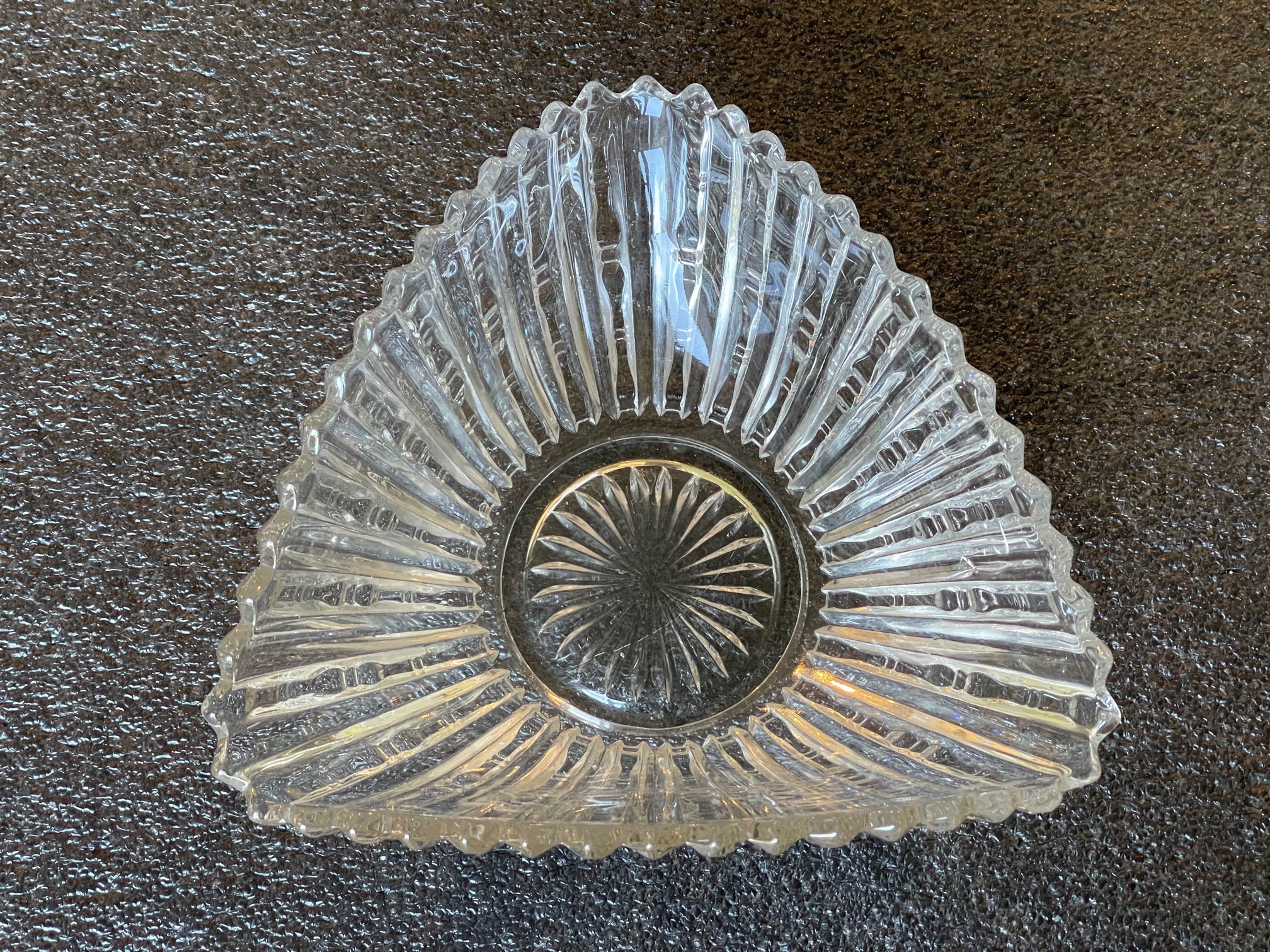 Vintage Triangle Ribbed Glass Bowl Modern MCM large Glass | Etsy