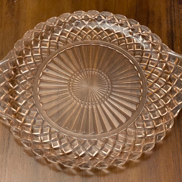 Pink Depression Glass Plate With Handles