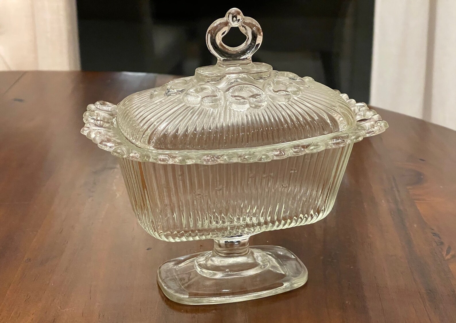 Vintage Mid Century Modern Indiana Glass Compote Candy Dish Clear Lace ...