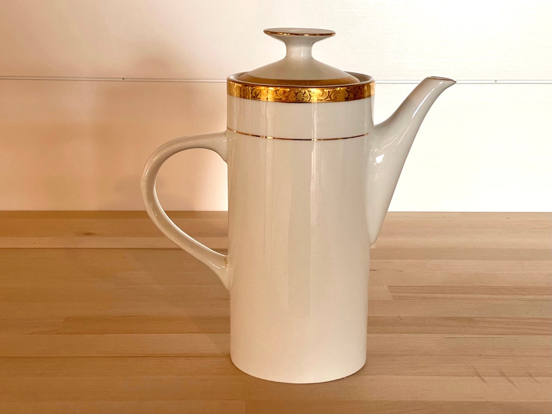 Sango Empress Gold Tall Coffee Pot White With Gold Trim Bone China 9 - Etsy