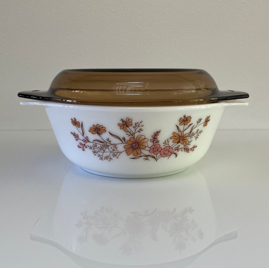 Pyrex England Baking Dish in Autumn Floral | Casserole Dish in Brown ...