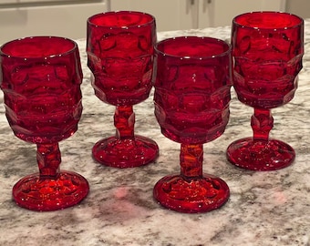 Vintage Ruby Red Glasses/ Wine Red Glasses - Etsy