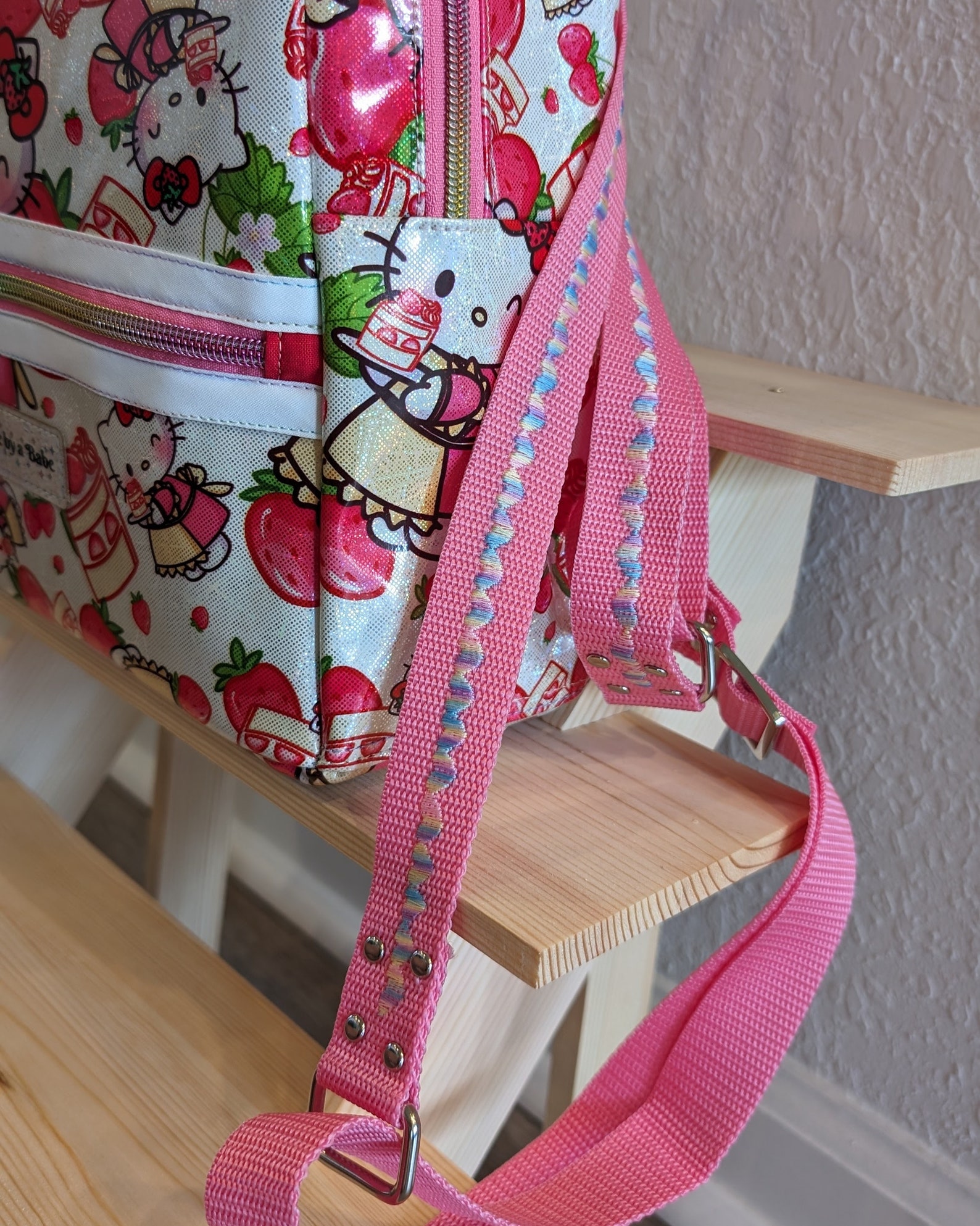 Kitty and Strawberry Themed Mini Backpack - Handmade, Small Back Pack ...