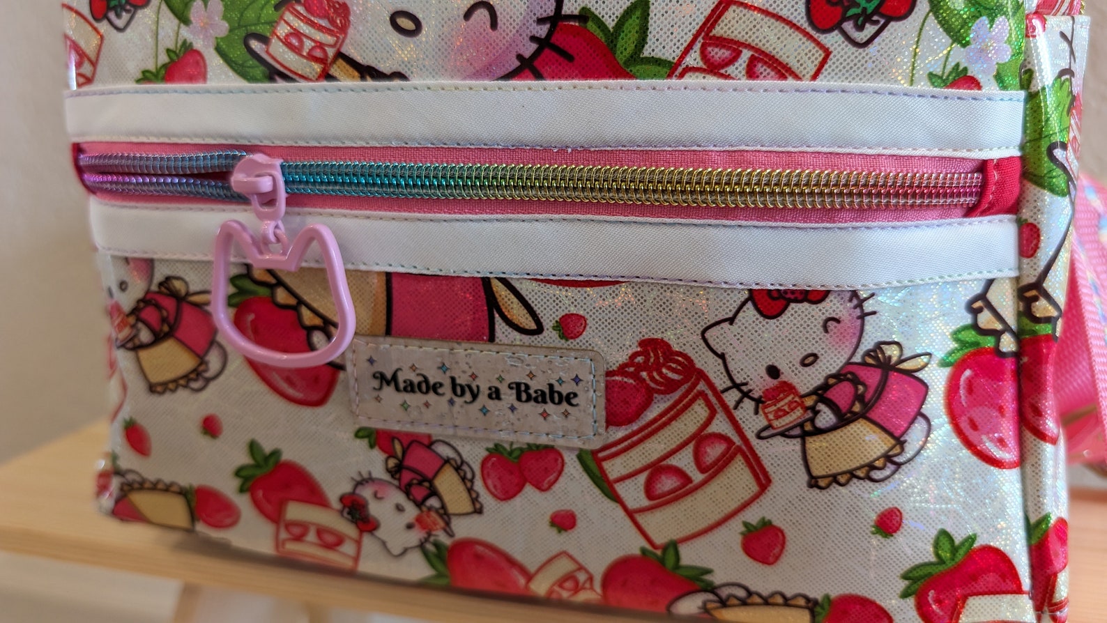 Kitty and Strawberry Themed Mini Backpack - Handmade, Small Back Pack ...