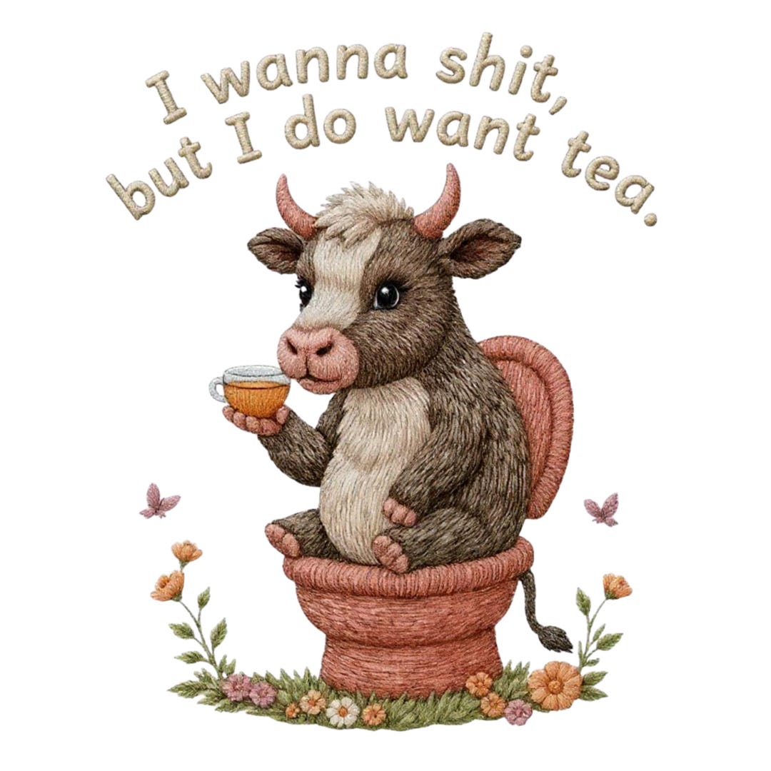 Cute Bull on Toilet Embroidery T-shirt Design PNG, Best for Printing ...