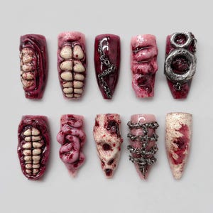 Gothic Gore Tooth Press on Nails, 3D Teeth & Flesh Horror Nail Art ...