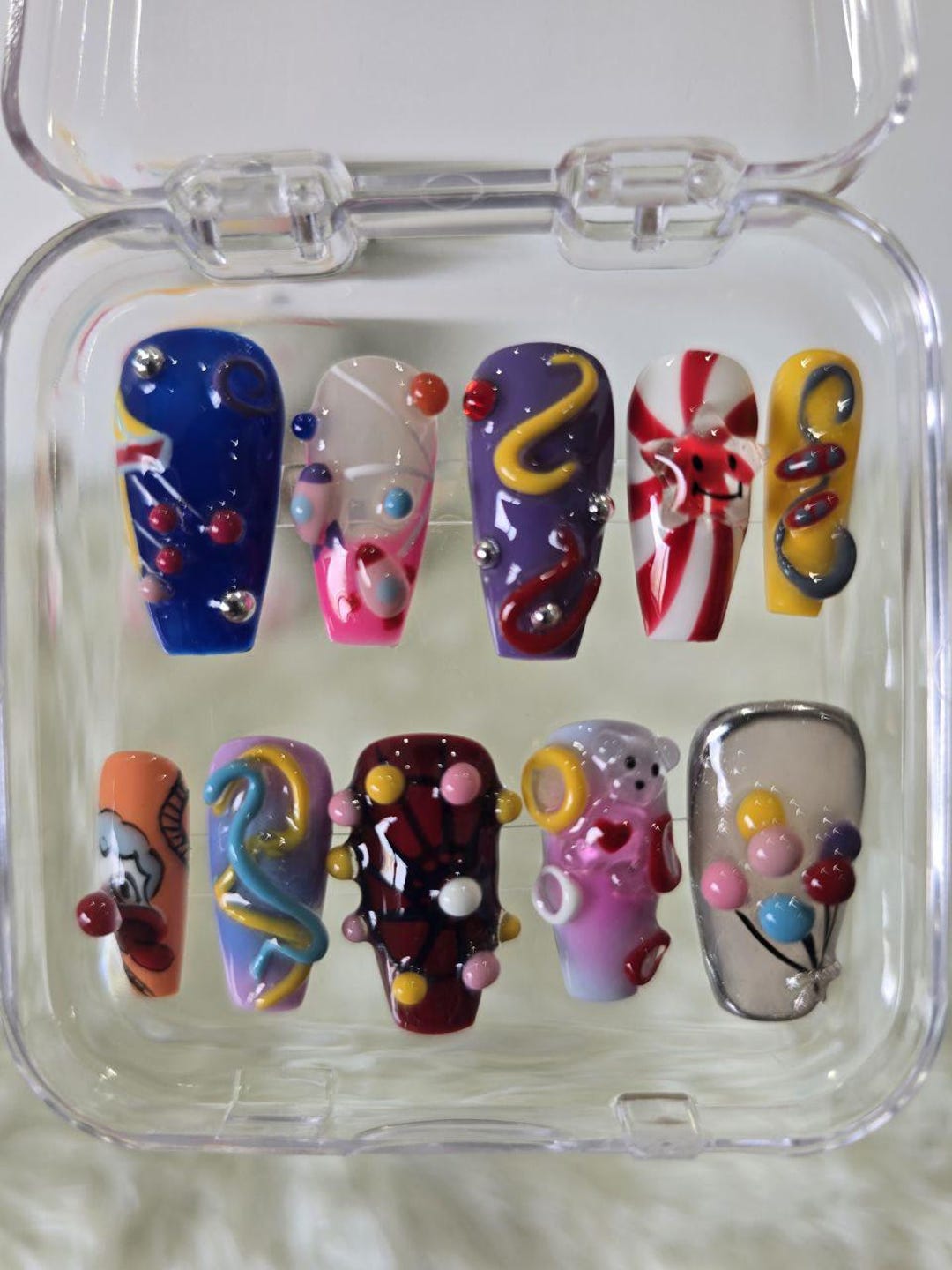Handcrafted Candy Inspired Nail Art Set, Colorful 3D Gel Nails With Fun ...