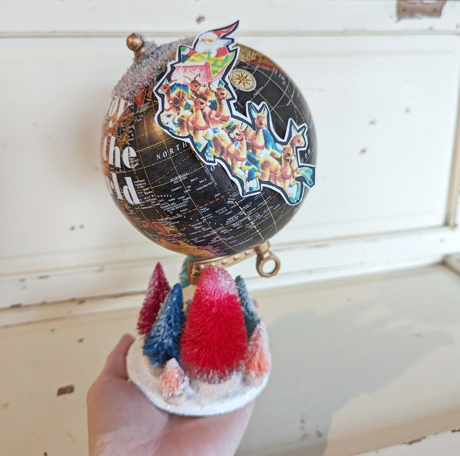 Handmade Joy to the World Christmas Globe Altered World Globe With ...