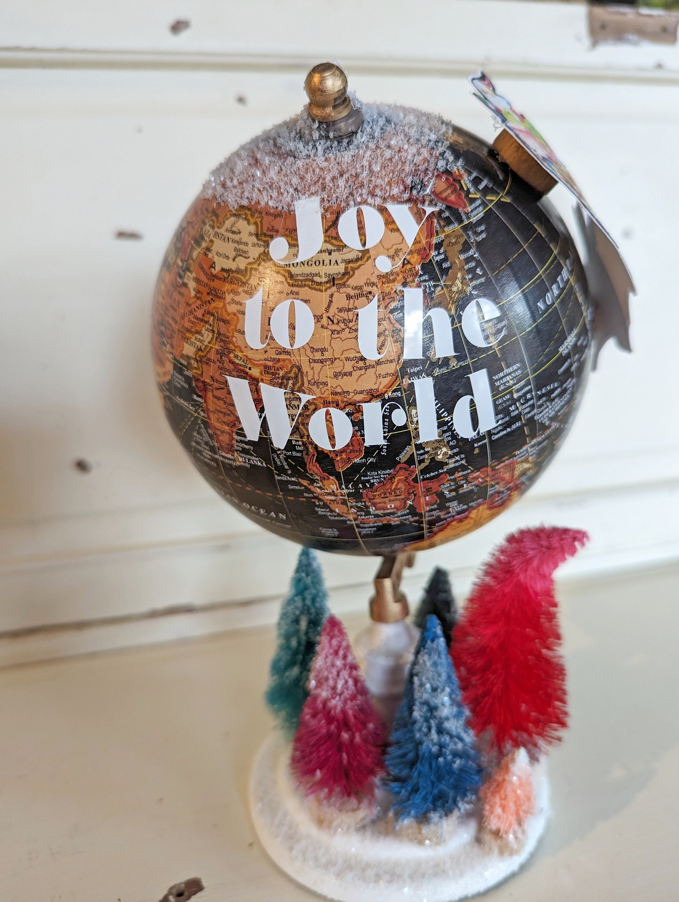 Handmade Joy to the World Christmas Globe Altered World Globe With ...