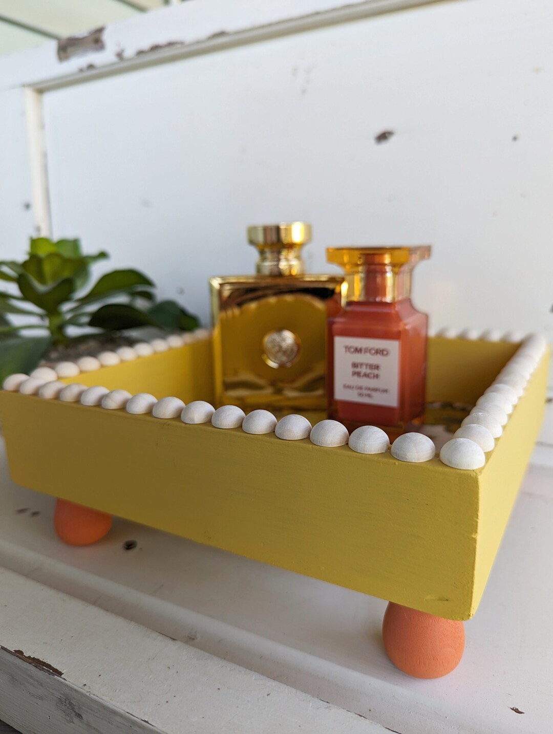 Repurposed Wooden Box Tray Yellow Wooden Box Tray With Vintage ...