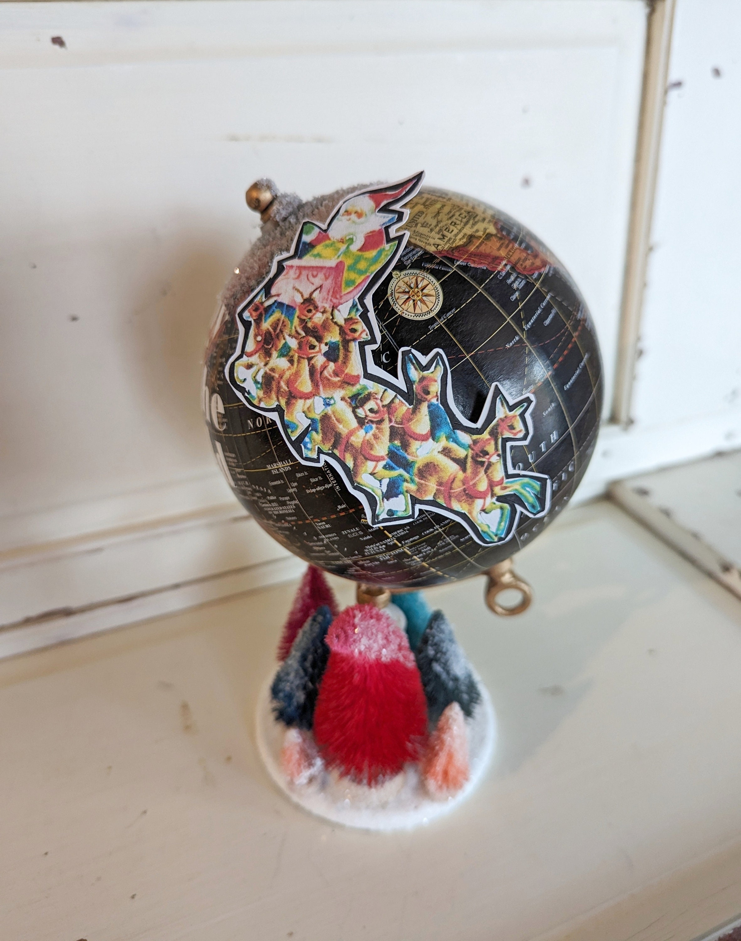 Handmade Joy to the World Christmas Globe Altered World Globe With ...
