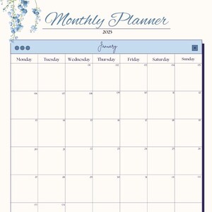 2025 Monthly Planner-blue Floral - Etsy