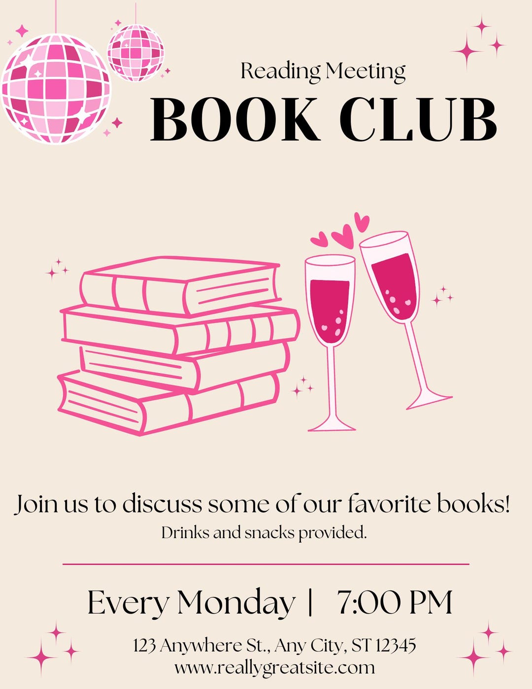 Chic Book Club Flyer Template (pink) - Etsy