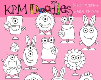 KPM Easter Monsters Digital Clip Art and Blackline Stamps | Etsy