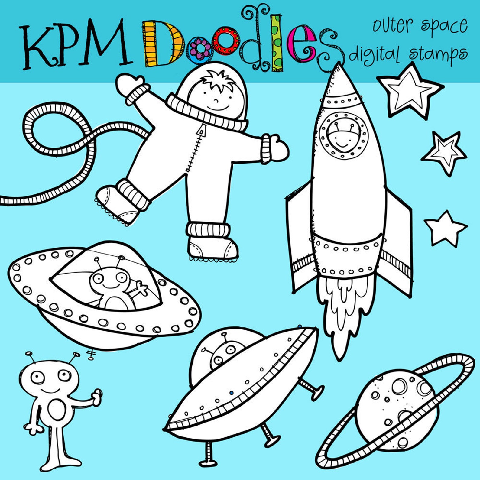 KPM Outer Space Digital Black Line Stamps - Etsy