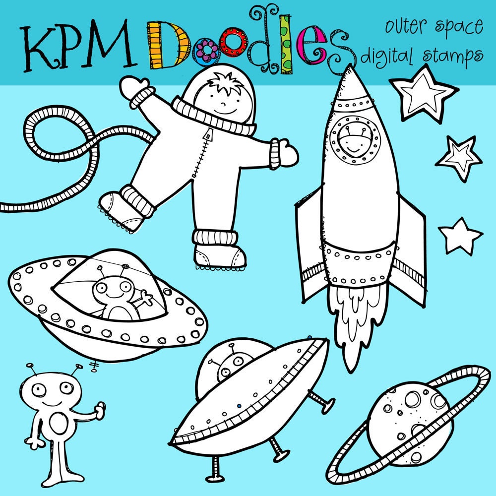KPM Outer Space Digital Black Line Stamps - Etsy