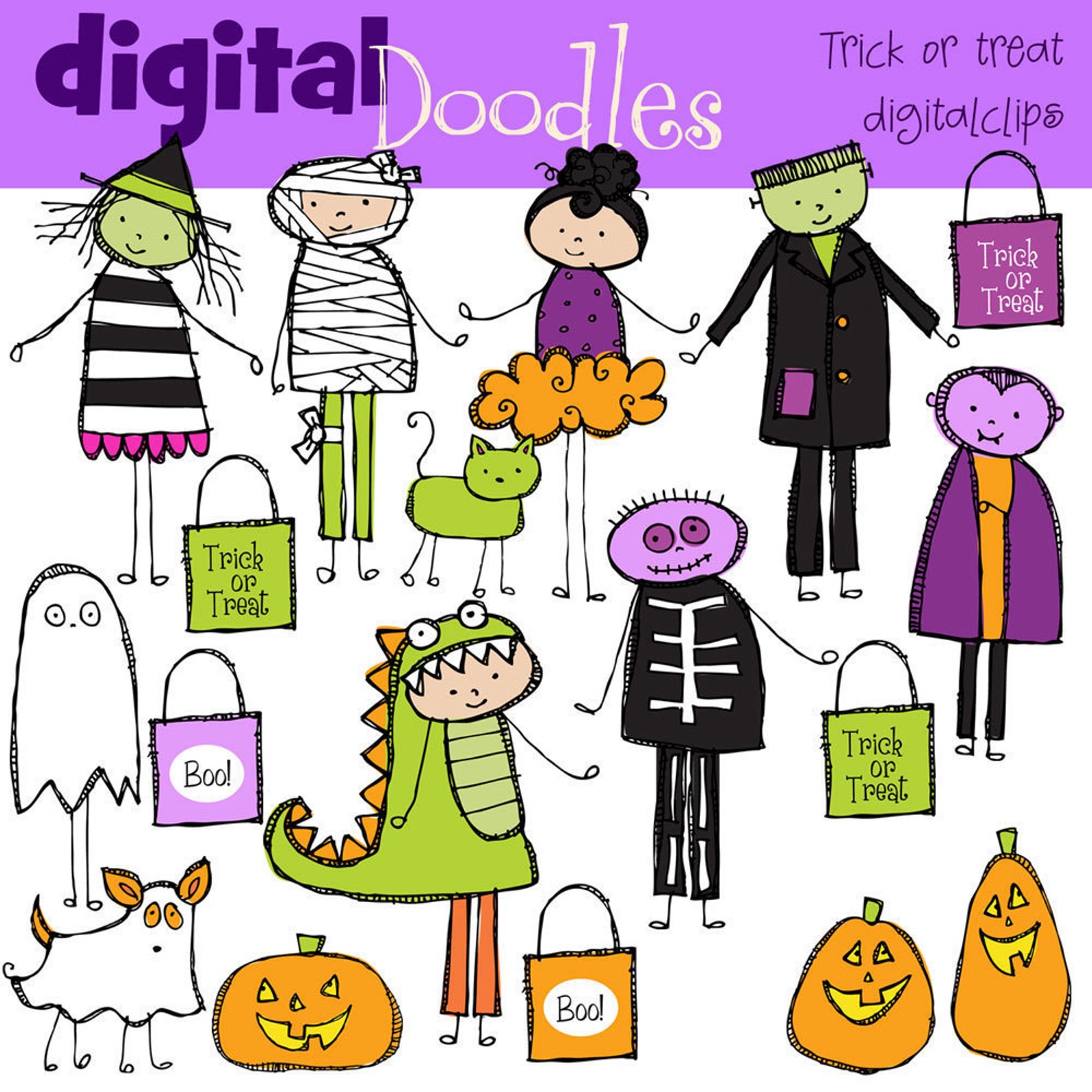 KPM Trick or Treat Halloween Kids Digital Clip Art COMBO - Etsy