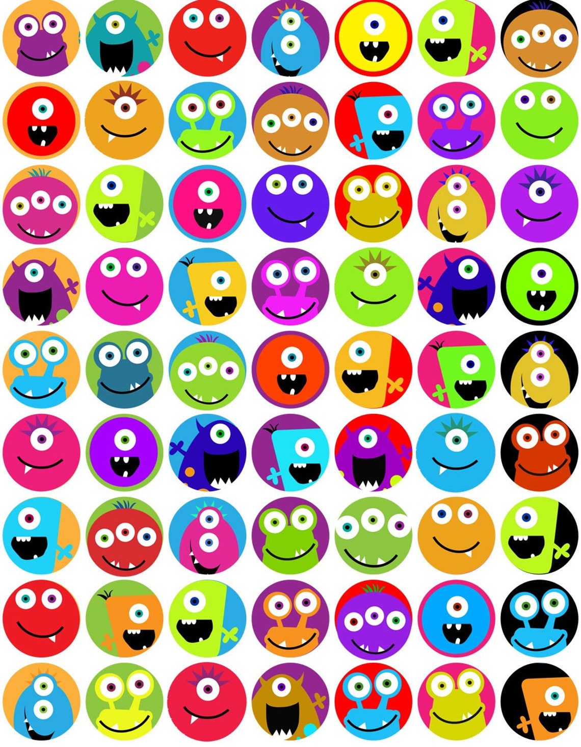 KPM Digital Collage Sheet Monsters One Inch Circles - Etsy