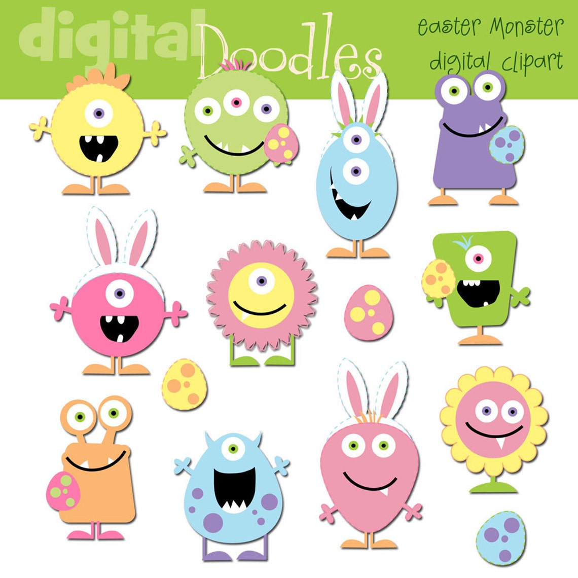 KPM Easter Monsters Digital Clip Art and Blackline Stamps | Etsy