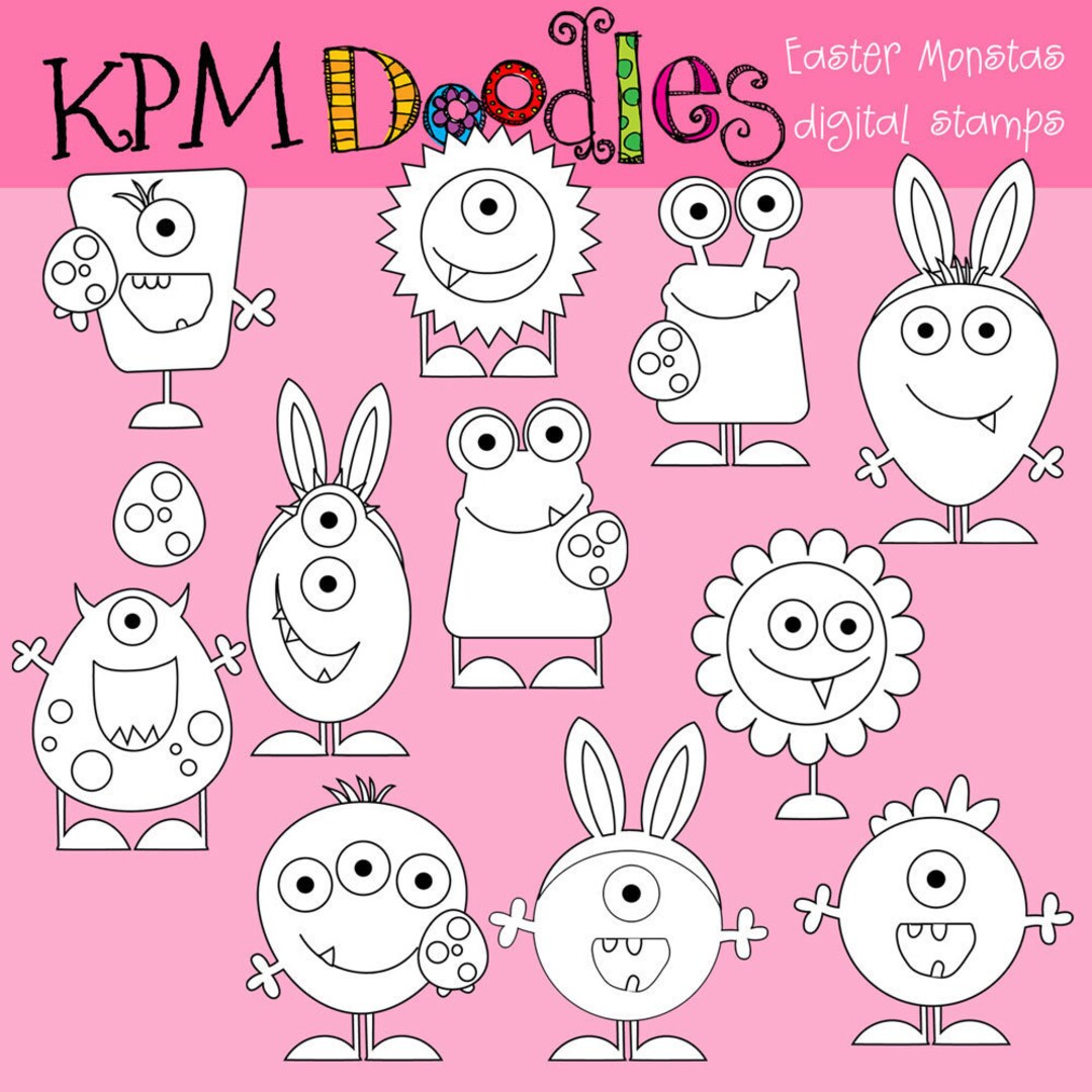 Easter Monsters Digital Blackline Stamps - Etsy