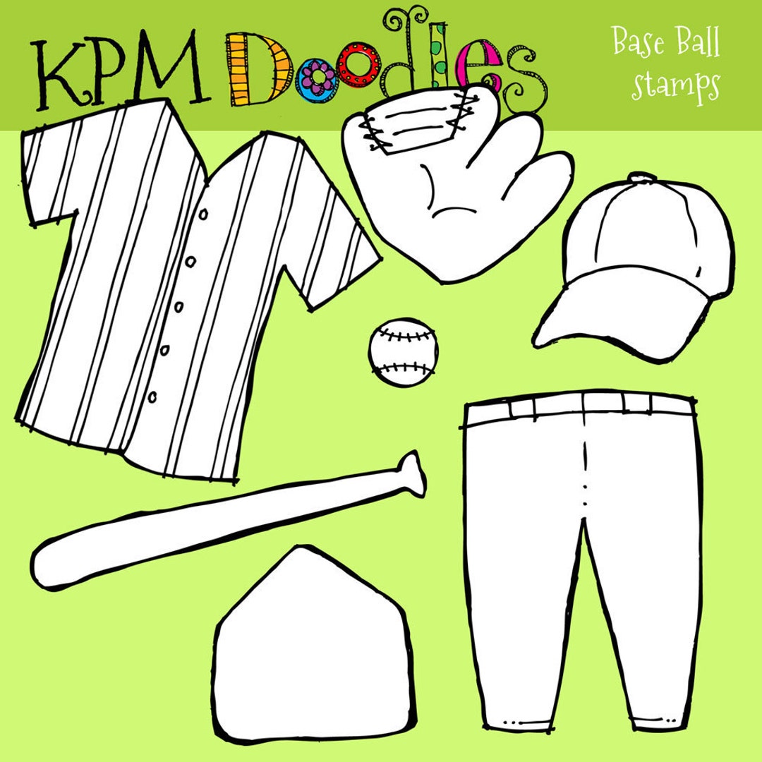 KPM Baseball Digital Black Line Digital Stamps - Etsy