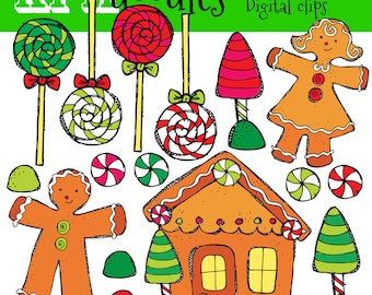 COMBO Gingerbread Kids Digital Clip Art and Black Line Stamps | Etsy