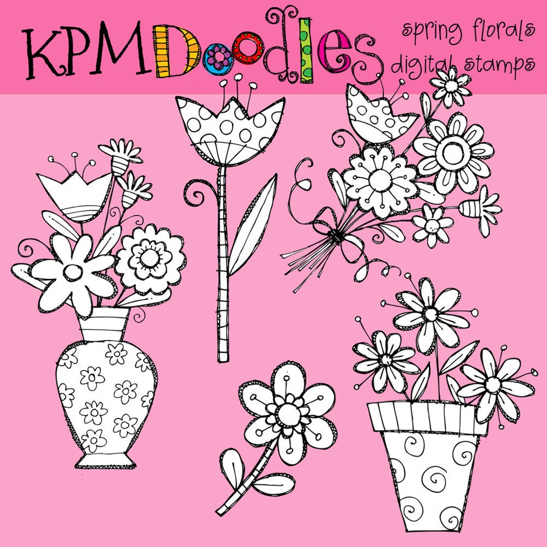 KPM Spring Florals Digital Black Line Stamps - Etsy