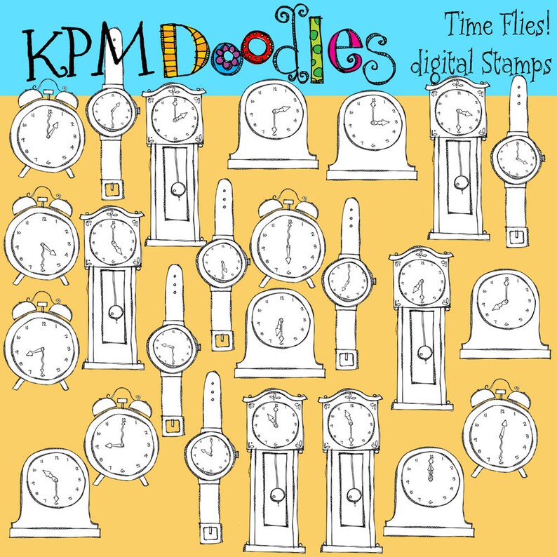 KPM Time Flies Digital Clip Art and Blackline Stamps COMBO - Etsy