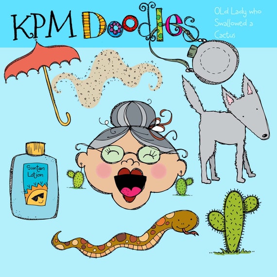 KPM Old Lady Who Swallowed a Cactus Digital Clipart COMBO | Etsy