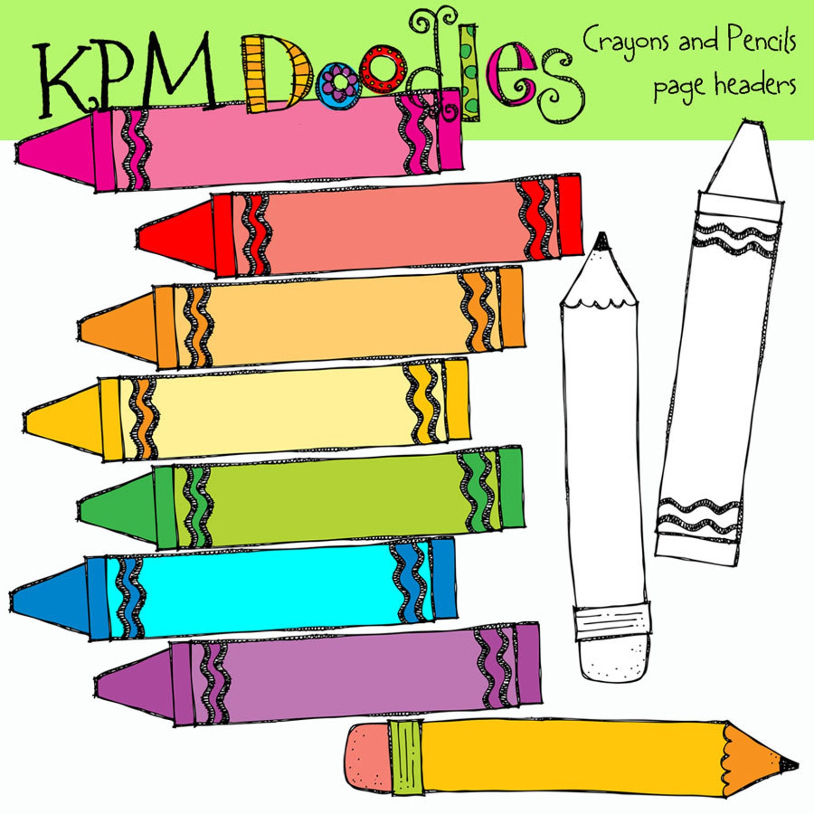 KPM Crayons and Pencil Page Headers Digital Clipart - Etsy
